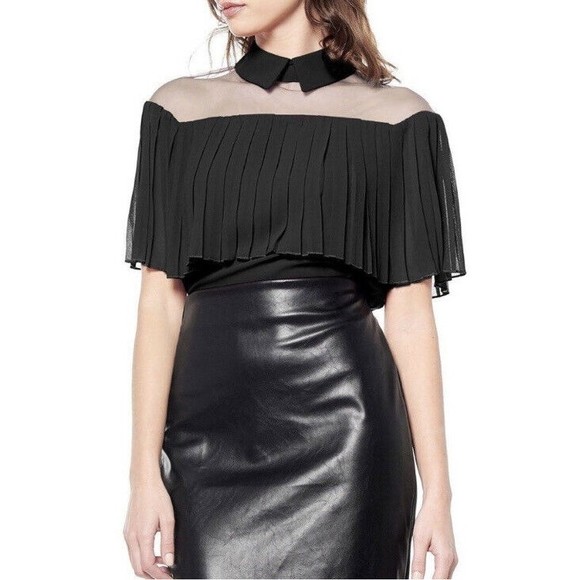 For Cynthia | Tops | For Cynthia Black Net Mesh Neckline Pleated And ...